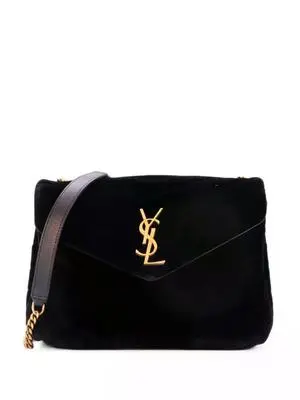 Saint Laurent Loulou Matelasse Chevron Velvet Small Shoulder Bag - Black