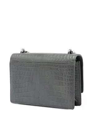Saint Laurent 2017 Mini Croc Embossed Leather Monogram Sunset Wallet On Chain Crossbody Bag