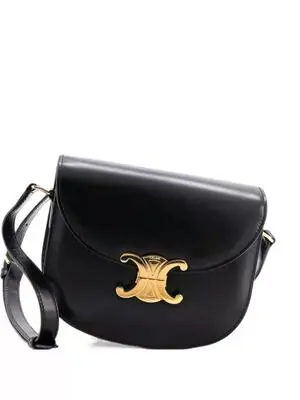 Celine Triomphe Besace Clea Flap Bag Leather Shoulder Bag - Black