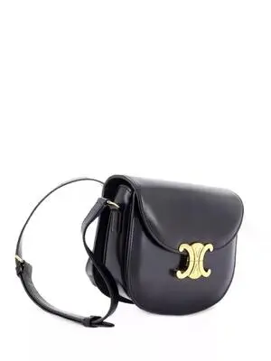 Celine Triomphe Besace Clea Flap Bag Leather Shoulder Bag - Black