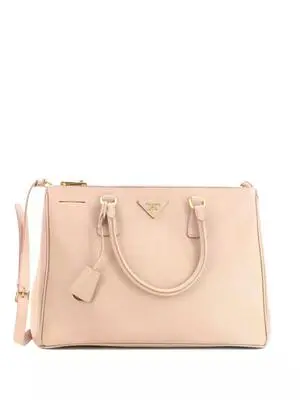 Prada Double Zip Lux Saffiano Leather Medium Tote Bag - Neutrals