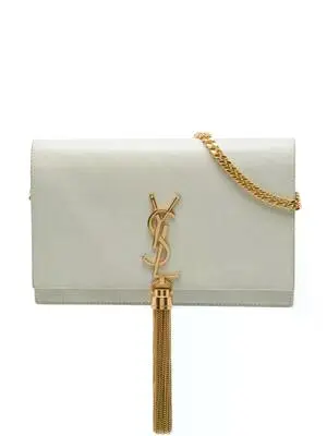 Saint Laurent 2020 Grain De Poudre Monogram Kate Tassel Wallet On Chain Crossbody Bag - White