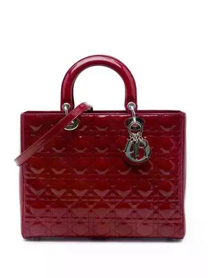 Dior 2015 Large Patent Cannage Lady Satchel - Red
