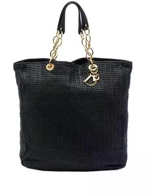 Dior 2008 Large Woven Lambskin Lady Soft Shopping Tote Bag - Black