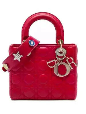 Dior 2018 Small Lambskin Cannage Myabcdior Lady Satchel - Red