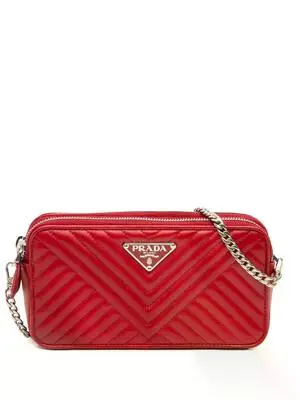 Prada 2013-2026 Mini Soft Calf Impunture Diagramme Double Zip Bag Crossbody Bag - Red