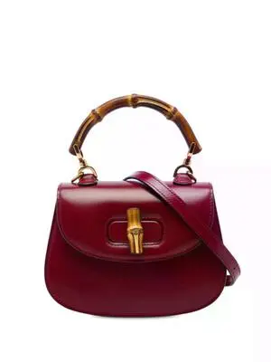 Gucci 2016-2026 Mini Calfskin Web 1947 Bamboo Top Handle Bag Satchel - Red