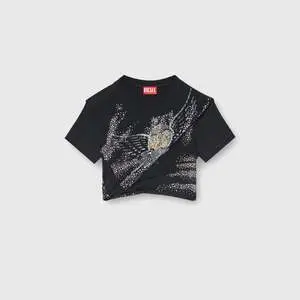 DIESEL® Rucked-up T-shirt In Double-layer Jersey - Black