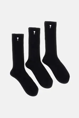 AMI Paris Pack Three De Coeur Embroidery Socks - Multicolor