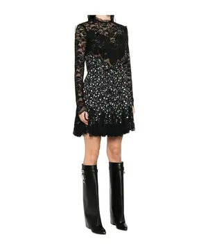 Rabanne Floral Pleated Lace Dress