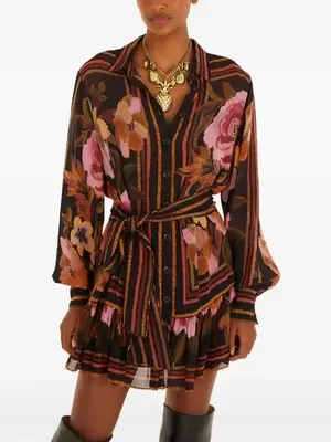 Farm Rio Floral Striped Mini Dress - Brown