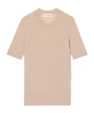 Lacoste Logo Patch Ribbed T-shirt - Beige