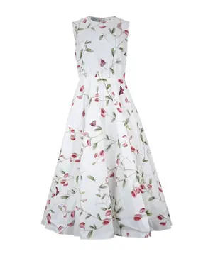 Giambattista Valli Carnations Sleeveless Poplin Midi Dress - White