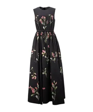 Giambattista Valli Carnation Long Sleeveless Poplin Dress - Black/mult