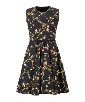 Giambattista Valli Short Floral Popeline Round-neck Dress - Black