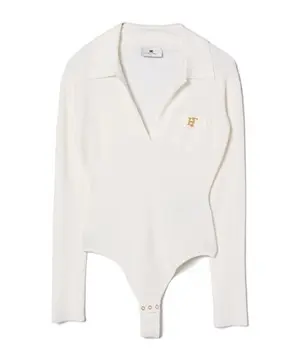 Elisabetta Franchi Knit Bodysuit With Openwork Embroideries - Ivory