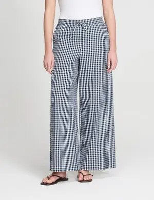 FINERY LONDON Dixie Regular Length Wide Leg Trouser - Navy Gingham Check