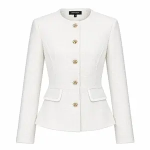 SMART AND JOY Textured Tailored Jacket With Jewelled Buttons - White