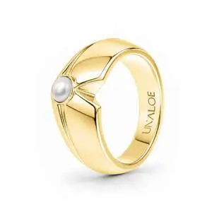 UNALOE Pearl Geometric Statement Ring – Sterling Silver - Gold