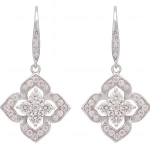 LATELITA Silver / White Pointed Cz Clover Flower Drop Earrings Silver - Silver/white