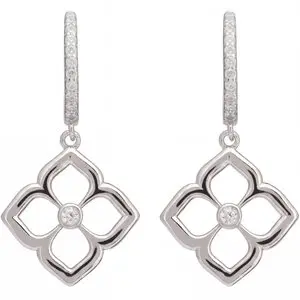 LATELITA Silver / White Open Pointed Clover Flower Drop Earrings Silver - Silver/white
