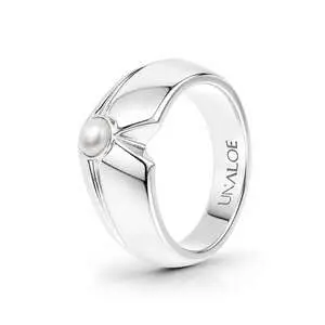 UNALOE Silver / White Pearl Geometric Statement Ring – Sterling Silver - Silver/white