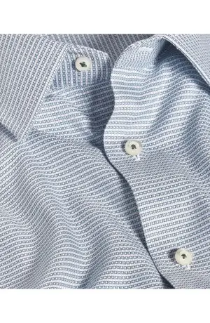 David Donahue Trim Fit Micro Dobby Dress Shirt - Green/sky