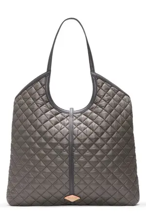 Mz Wallace Large Astor Leather Trim Quilted Nylon Tote - Magnet
