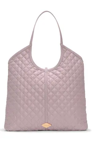 Mz Wallace Large Astor Leather Trim Quilted Nylon Tote Quail