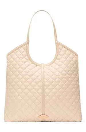 Mz Wallace Large Astor Leather Trim Quilted Nylon Tote - Sand