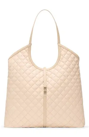 Mz Wallace Large Astor Leather Trim Quilted Nylon Tote - Sand