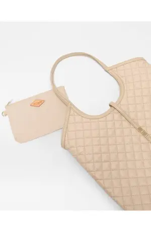 Mz Wallace Large Astor Leather Trim Quilted Nylon Tote - Sand