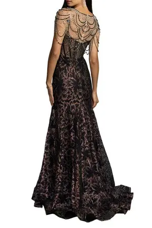 Mac Duggal Lace Corset Gown With Draped Beading