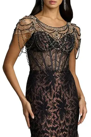 Mac Duggal Lace Corset Gown With Draped Beading