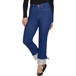 NYDJ Marilyn High Waist Python Cuff Straight Leg Jeans - Blue Rinse