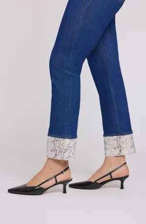 NYDJ Marilyn High Waist Python Cuff Straight Leg Jeans