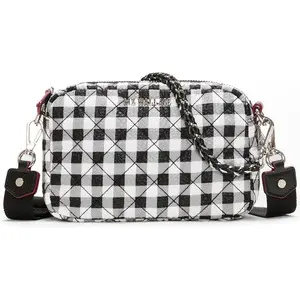 Mz Wallace Crosby Mini Leather Trimmed Crossbody Bag - Black/white Gingham