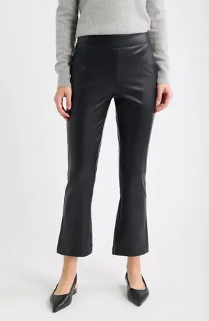 Hue Faux Leather Crop Baby Bootcut Pants - Black