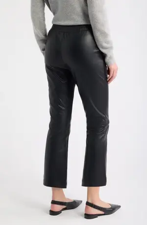 Hue Faux Leather Crop Baby Bootcut Pants - Black