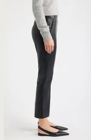 Hue Faux Leather Crop Baby Bootcut Pants - Black