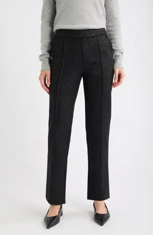 Hue Metallic Geo Faux Suede Straight Fit Pants - Black