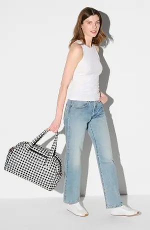Mz Wallace Large Metro Jimmy Deluxe Quilted Nylon Gym Bag - Black/white Gingham