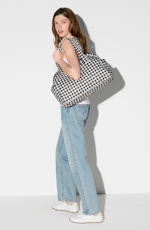 Mz Wallace Large Metro Jimmy Deluxe Quilted Nylon Gym Bag - Black/white Gingham