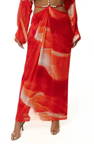 JLUXLABEL Hera Drape Maxi Skirt - Red