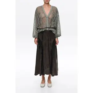 Bimba Y Lola Fluid Midi Skirt With Lace Trim - Washed Black