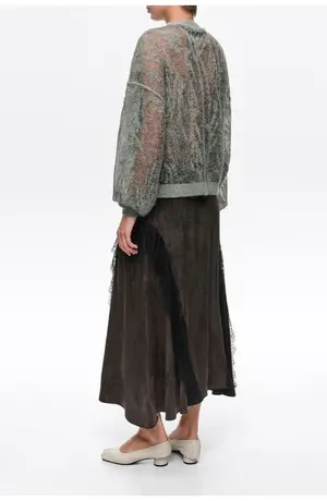 Bimba Y Lola Fluid Midi Skirt With Lace Trim