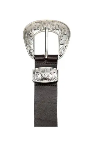 Mango Engraved Buckle Leather Belt