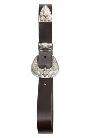 Mango Engraved Buckle Leather Belt