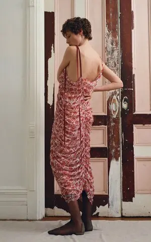 MEL USINE Ines Silk-blend Draped Asymmetrical Midi Dress