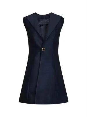 Balenciaga Navy Blue Wool And Silk Blazer-style A-line Mini Dress - Multicolor